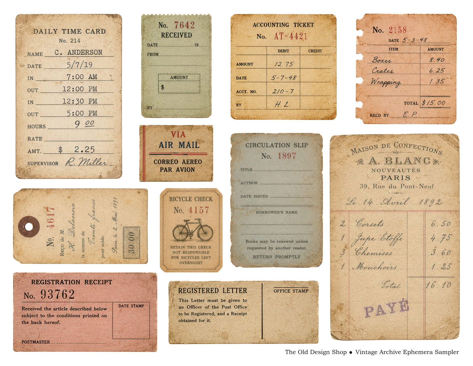 Free Vintage Archive Ephemera Sampler - The Old Design Shop